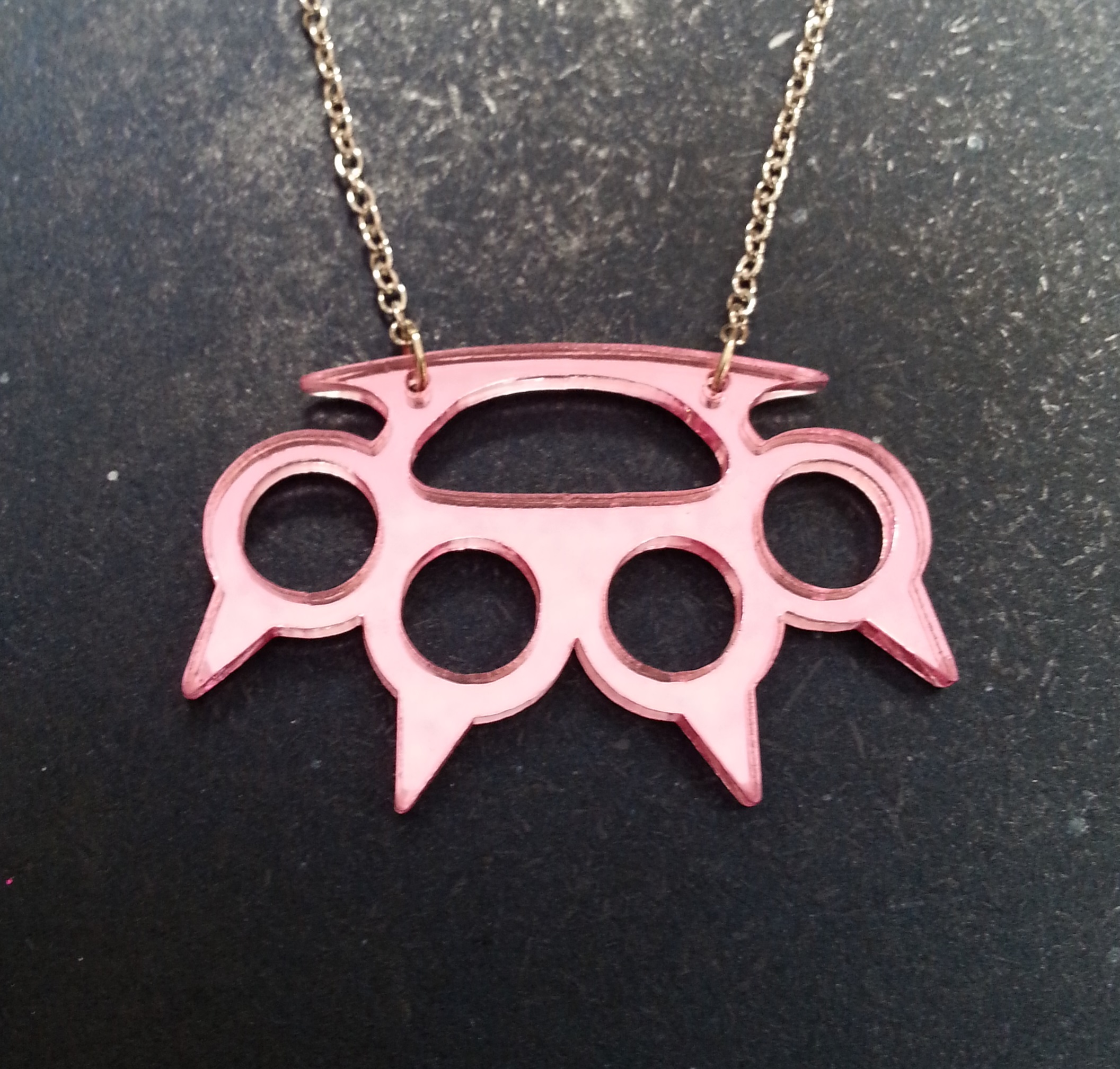 Brass Knuckles Spike Punk Glamour Mirrored Goth Necklace Shiny Chain ...